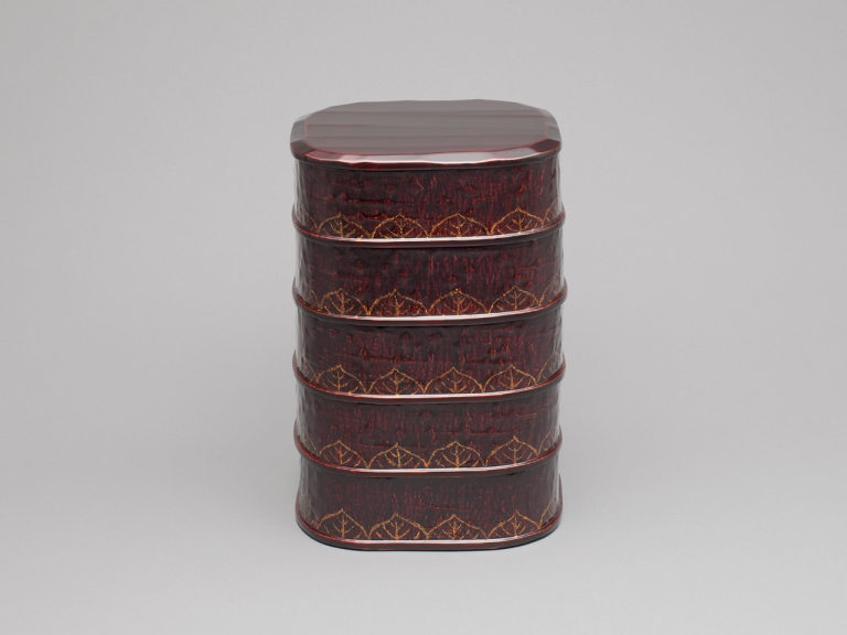 Five-tiered Food Box with Leaf Motif - Yukio Homma's Urushi Works